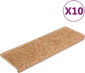 Schodové rohože 10 ks 65 x 21 x 4 cm béžové s obdélníkovým okrajem 149819