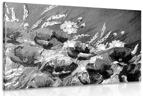 Obraz malované polní máky v černobílém provedení - 120x80 cm