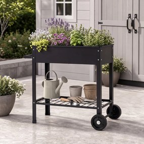 Costway Vyvýšený záhon kovový s 2 kolečky Zeleninový záhon s – 88 × 37 × 80 cm