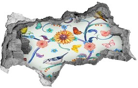 Wallmuralia Díra 3D fototapeta nálepka Květiny a ptáci 95x73 cm