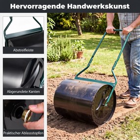 Costway Kovový válec na trávu s objemem náplně 60 L a šířkou rolování 50 cm.