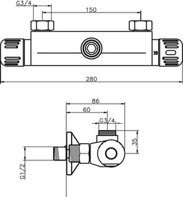 Novaservis Aquamat - Termostatická sprchová baterie, s horním vývodem, chrom 2661/1,0