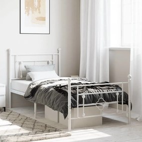 vidaXL Kovový rám postele s hlavovým a nožním čelem 100 x 190 cm [374351] Barva: Bílá