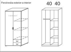 Šatní skříň Twin, dub sonoma/bílá
