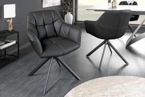 Luxusní otočná židle s područkami Papillon černá pravá kůže