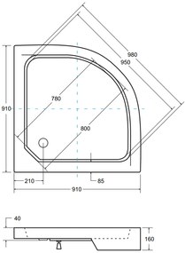 BESCO Čtvrtkruhová sprchová vanička ALEX Rozměr A - 90 cm, Rozměr B - 90 cm OLBVANACALE90