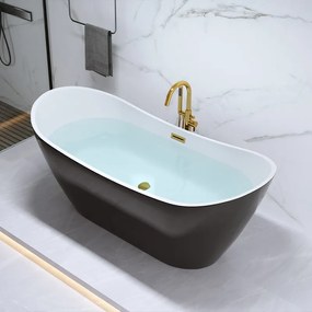 BPS-koupelny Volně stojící akrylátová vana HYD-RIC513B 160x75 bílá/černá, odtokový komplet zlatý