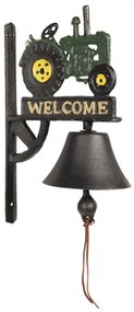 Litinový zvonek s traktorem a nápisem Welcome – 21x13x33 cm