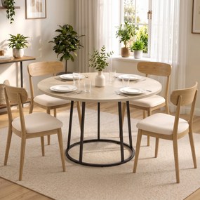 HOMCOM Kulatý jídelní stůl pro 4–6 osob, Ø 120 x 75 cm, kuchyňský stůl s kuželovou kovovou konstrukcí, přírodní dřevo