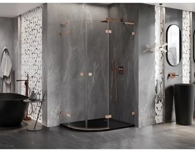 Mexen Lunar, L pravý půlkruhový sprchový kout 100 x 70 cm, 8mm čiré sklo, profil měděná matná, 833L-100P-070L-65-00