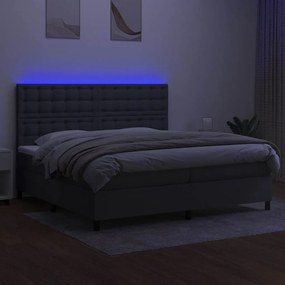 Box spring postel s matrací a LED tmavě šedá 200x200 cm textil 3135222
