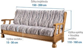 Bielastické potahy OCEANO NOVÉ šedo-modré trojkřeslo s dřevěnými rukojeťmi (š. 150 - 200 cm)