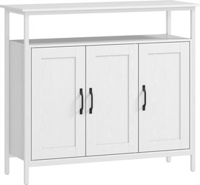 HOMCOM komoda do obývacího pokoje ve stylu industriálním s 3 dveřmi, otevřená přihrádka, nastavitelné police pro jídelnu, 100x35x88 cm, bílá