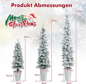 Costway 3 Umělý vánoční stromek se sněhem a kovovou základnou 90 + 120 + 150 cm
