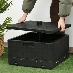 Stojan na slunečník Outsunny s podstavcem, bočním stolem a květináčem, s odvodňovacími kolečky a rukojetí, PE a kov, 53L x 53W x 47H cm, černý | Aosom