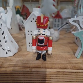 Dřevěná vánoční ozdoba louskáček 12 cm, závěsný