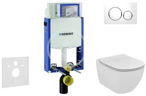 Geberit - Set předstěnové instalace, klozetu a sedátka Ideal Standard Tesi, tlačítka Sigma20, Aquablade, SoftClose, bílá/lesklý chrom
