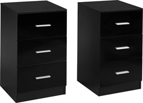 Costway Sada 2 nočních stolků se 3 zásuvkami kancelářské skříňky, černý