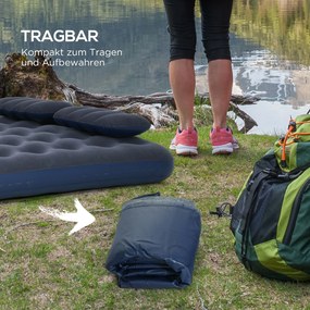 Nafukovací matrace Outsunny Double Air Mattress s ruční pumpou a polštářem, modrá 203x152x22cm pro kempování a hosty | Aosom.de