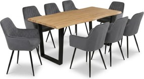 Vikio Jídelní set pro 8 osob 180x90 cm dub noha U šedá židle s područkami VJS168-8S
