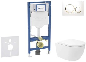 Geberit Duofix - Set předstěnové instalace, klozetu Oudee Vortex a sedátka softclose, tlačítko Sigma20, bílá/pozlacená SANI11CA3176B