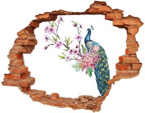 Wallmuralia Díra 3D fototapeta na stěnu Páv a květiny 90x70 cm