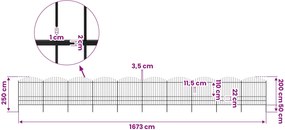 Zahradní plot s kopím nahoře ocelový 1673 x 200 cm černý 277757