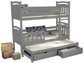 Patrová postel MASIV-V 001 80x200 cm  borovice masiv - ŠEDÁ