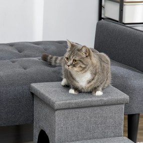 PawHut Psí Schody 3 Kroků Výška 40,5 cm Štěrbinové Schody s Úložným Prostorem a Polštářem pro Kočky pro Malé Psy Psí Rampy s Pratelným Povlakem pro P…
