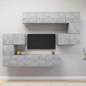 8dílný set TV skříněk betonově šedý kompozitní dřevo 3079143