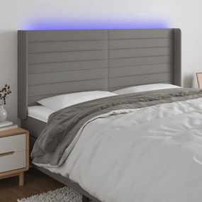 Čelo postele s LED tmavě šedé 183 x 16 x 118/128 cm textil 3124203