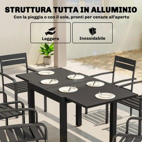 Outsunny rozkládací zahradní jídelní stůl pro 4–6 osob, 80/160 × 80 × 75 cm — černý, práškově lakovaný hliník s lamelovým povrchem