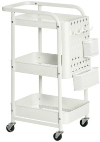 HOMCOM Vozík se zásuvkami 3-patrový kuchyňský regál na kolečkách do kuchyně a kanceláře, bílá ocel 51.5x32x75.6cm | Aosom.de