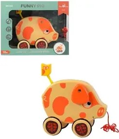 Prasátko se šňůrkou 17 cm / Tahací hračka / od 18 měsíců / plast