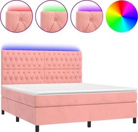 Box spring postel s matrací a LED růžová 160x200 cm samet 3136316