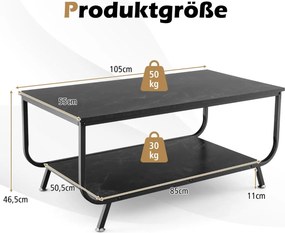 Costway Marble Konferenční stolek Obdélníkový se 2 patry – 105 × 55 × 46,5 cm