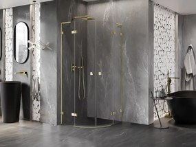 Mexen Lunar, L půlkruhový výklopný sprchový kout 90 x 90 cm, 8mm čiré sklo, zlatý profil, 833L-090L-090P-50-00
