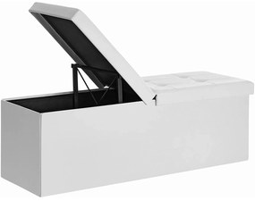 Taburet, lavice s úložným prostorem 120L, nosnost do 300 kg, syntetická kůže, bílý