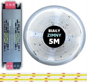 Set 5M Led pásek Cob 480 diod 6000K bílý studený 24V 10W s napájecím zdrojem