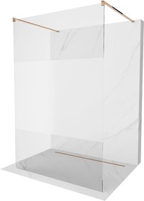 Mexen Kioto, průchozí sprchová zástěna 110 x 200 cm, 8mm čiré sklo/námraza, 2x růžové zlato stabilizační rozpěra, 800-110-002-60-35
