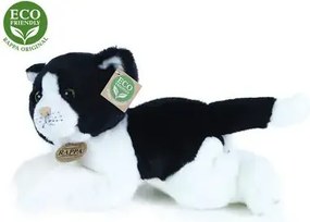RAPPA Plyšová kočka bílo-černá ležící 30 cm / ECO-FRIENDLY / od 0 měsí