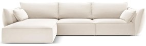 Béžová sametová rohová pohovka (levý roh/s lenoškou) Vanda – Mazzini Sofas
