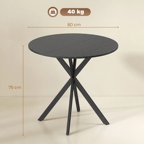 HOMCOM kulatý jídelní stůl 80 cm, industriální s křížovými ocelovými nohami, pro 2 osoby, černý