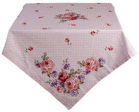 Růžový bavlněný ubrus na stůl s růžemi Dotty Rose - 150*150 cm