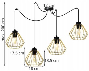 Závěsné svítidlo NUVOLA SPIDER 1, 4x zlaté drátěné stínítko