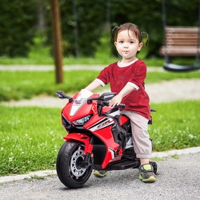 HOMCOM Elektrická motorka s licencií Honda pro děti 3-5 let, akumulátorový motocykl 6V s předním světlem, houkačkou, muzikou a odnímatelnými stabiliza