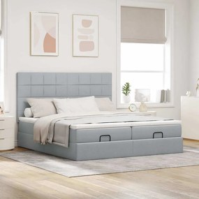 Osmanský rám postele s matrací světle šedý 200x200cm textil 3313699