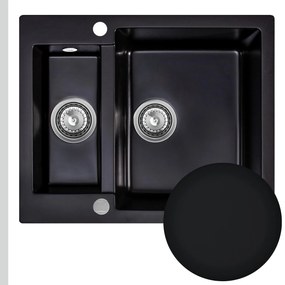 Sink Quality Ferrum, kuchyňský granitový dřez 605x495x210 mm + sifon, černá, SKQ-FER.C.5KBO.X