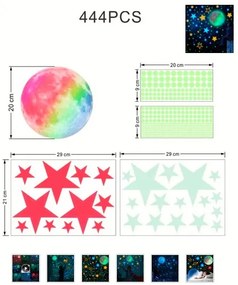 Samolepky na zeď - svítící měsíc s hvězdami Varianta: set A - malý duhový měsíc + hvězdy, 444ks