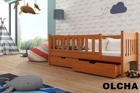 Dřevěná postel GUCIO 70x160  cm s úložným prostorem masiv OLŠE